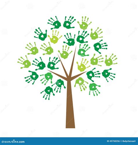 Tree With Prints Of Hands Instead Of Leaves Stock Vector Illustration Of Ecology Development