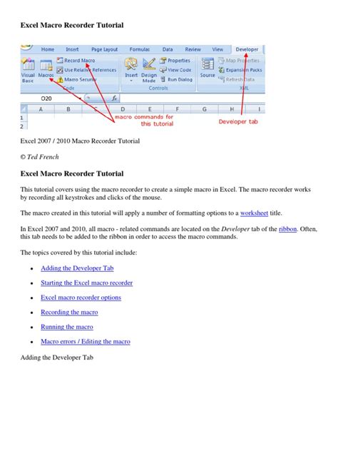 Excel Macro Recorder Tutorial © Ted French Pdf Visual Basic For
