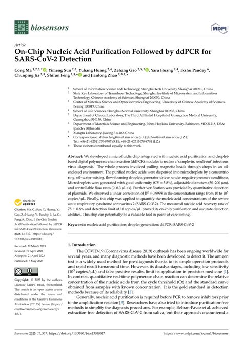 Pdf On Chip Nucleic Acid Purification Followed By Ddpcr For Sars Cov