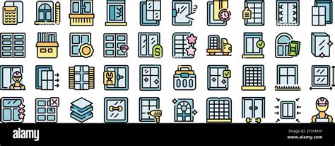 Window Installation And Repair Service Concept Icons Set Outline Set