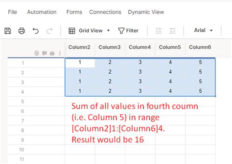 Formula To Sum Values In One Column Of A Multi Column Range Smartsheet Community