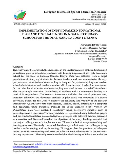 Implementation Of Individualized Educational Pdf Individualized Education Program Special