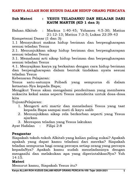 KD 1 Yesus Teladanku Dan Belajar Dari para Martir | PDF