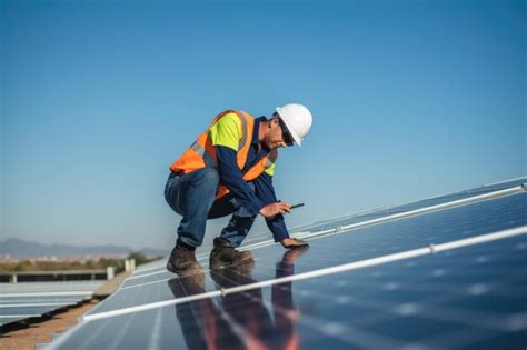 premium ai image engineer technician working with solar cell panel