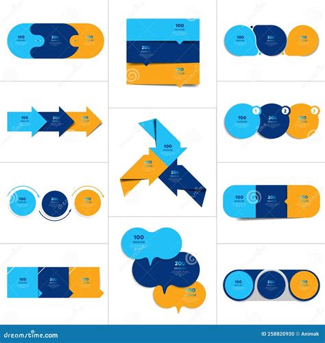 mega set of three elements steps chart diagram scheme circle round
