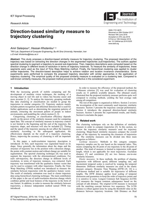 A Direction Based Similarity Measure To Trajectory Clustering Request Pdf