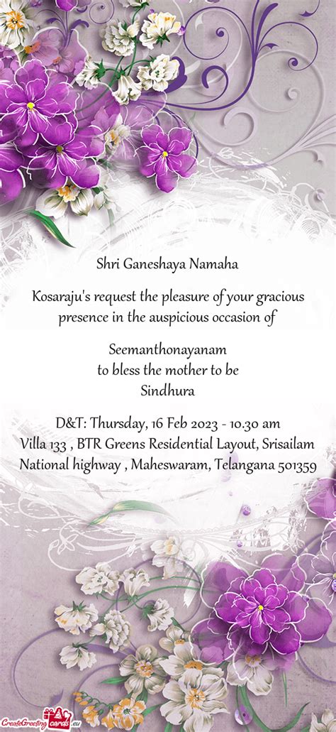 Kosarajus Request The Pleasure Of Your Gracious Presence In The Auspicious Occasion Of Free Cards