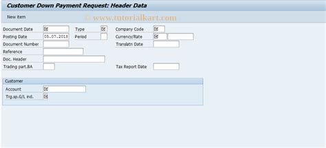 FBA SAP Tcode Customer Down Payment Request