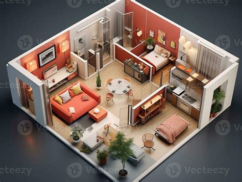 Ai Generated 3d Floor Plan Of An Open Concept Living Apartment Layout Home Ai Generative