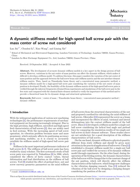 Pdf A Dynamic Stiffness Model For High Speed Ball Screw Pair With The Mass Center Of Screw Nut
