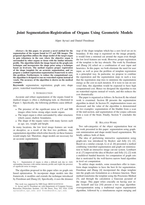 Pdf Joint Segmentation Registration Of Organs Using Geometric Models