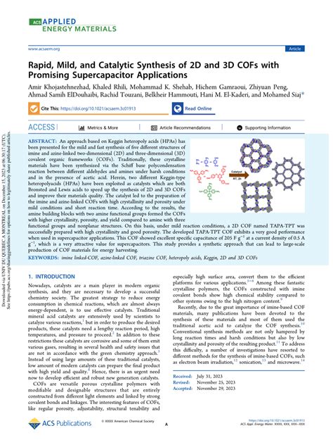 Pdf Rapid Mild And Catalytic Synthesis Of 2d And 3d Cofs With