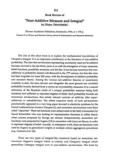 Solution Non Additive Measure And Integral System Properties Signal