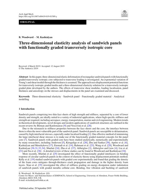 Pdf Three Dimensional Elasticity Analysis Of Sandwich Panels With Functionally Graded