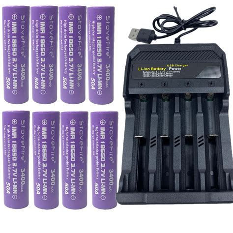 18650 Batteries Kit 8 Pack 3 7V 3400mAh Lithium Batteries With Four Slot Charger For 18650