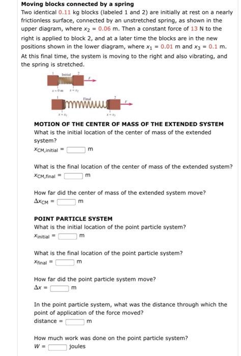 solved moving blocks connected by a spring two identical