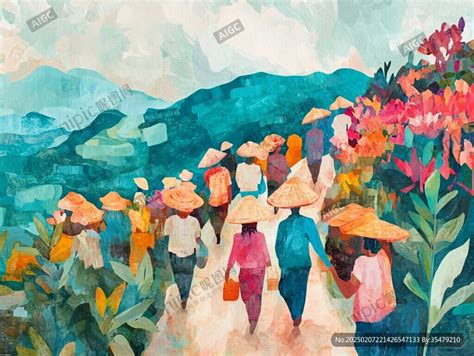 Ai创作图畲族插画 采茶人原创插画 茶马古道插画 仫佬族插画 仡佬族插画 广西瑶族插画 西双版纳旅游插画绘 融水县风光插画 广西少数民族插画 采花插画 黔东南插画 茶旅节插画 采茶插画 壮族