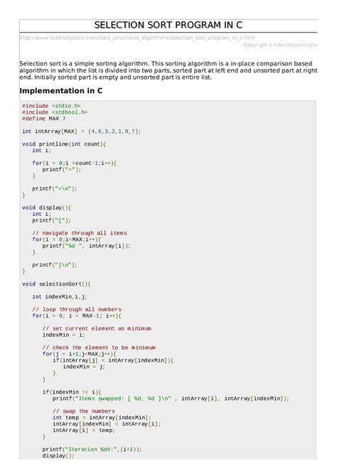 Selection Sort Program In C Studocu