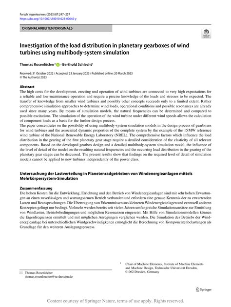 Pdf Investigation Of The Load Distribution In Planetary Gearboxes Of Wind Turbines Using