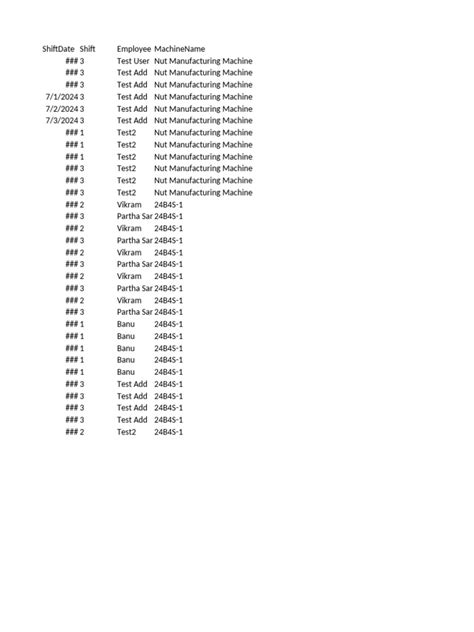 Operator Shift Excel Report Pdf