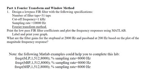 Solved Part A Fourier Transform And Window Method 1 Design