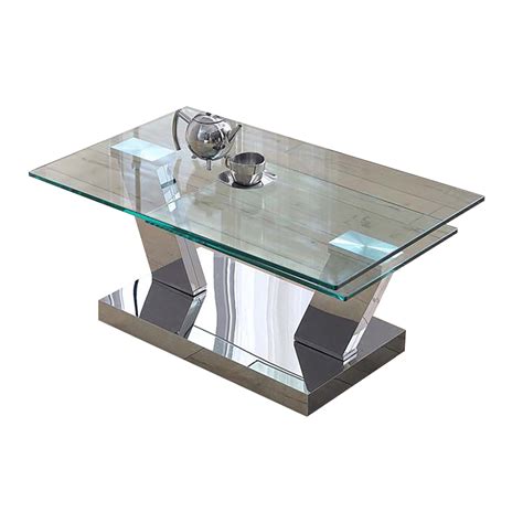 Silver Contemporary Extendable Tempered Glass Top Rectangle Coffee