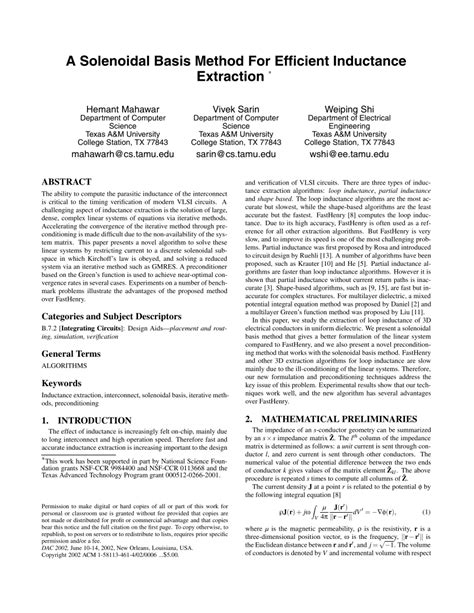 Pdf A Solenoidal Basis Method For Efficient Inductance Extraction