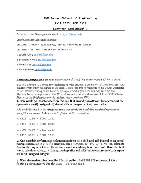 Hw 3 Ece 6913 Computing Systems Architecture Homework 3 Personal Assignment Nyu Tandon