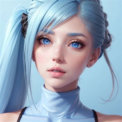 Nice Girlwith Pale Blue Eyes Heterochromia Of The Eyes Blue Lips And