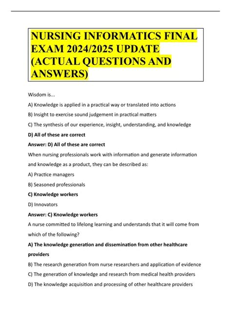 Nursing Informatics Final Exam 2024 2025 Update Actual Questions And Answers Nursing