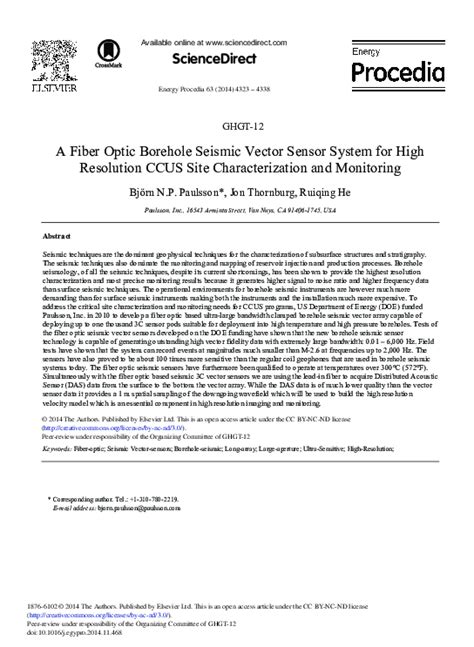 Pdf A Fiber Optic Borehole Seismic Vector Sensor System For High