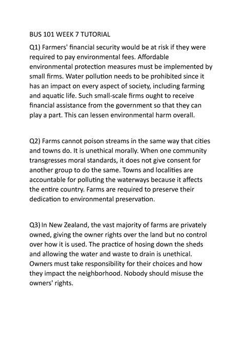 Bus101 Week7 Tutorial Notes Bus 101 Week 7 Tutorial Q1 Farmers