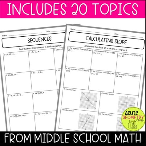 Algebra 1 Readiness Packet Pre Algebra Math Review And Practice For Summer Prep