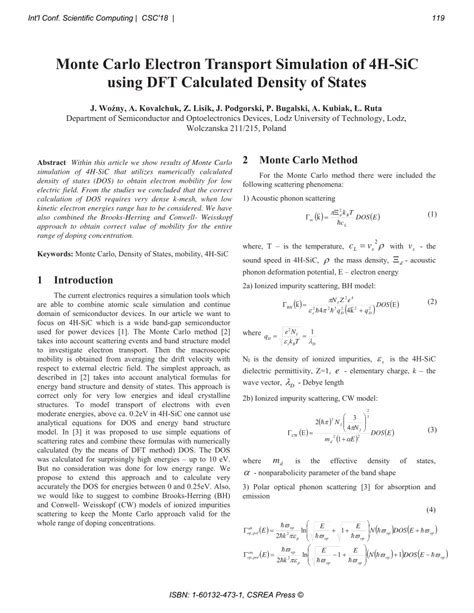 Pdf Monte Carlo Electron Transport Simulation Of 4h Sic Using Dft