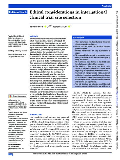 Pdf Ethical Considerations In International Clinical Trial Site Selection