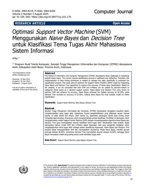 Pdf Optimasi Support Vector Machine Svm Menggunakan Naive Bayes Dan Decision Tree Untuk