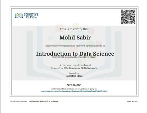 Mohd Sabir On Linkedin Ibm Cognitiveclass Datascience Certificate Skilldevelopment