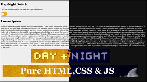 Day Night Mode Toggle Switch Using Htmlcss And Js Youtube