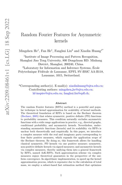 Pdf Random Fourier Features For Asymmetric Kernels