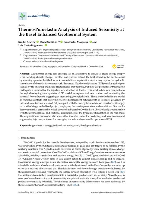 Pdf Thermo Poroelastic Analysis Of Induced Seismicity At The Basel Enhanced Geothermal System