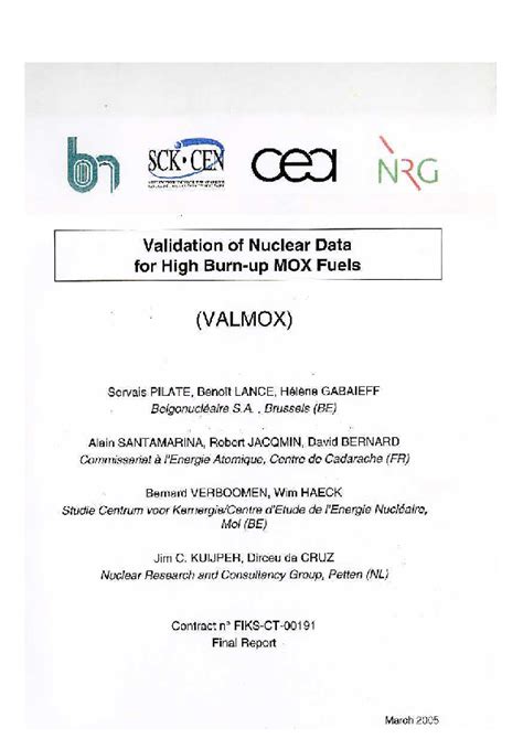 Pdf Valmox Validation Of Nuclear Data For High Burn Up Mox Fuels