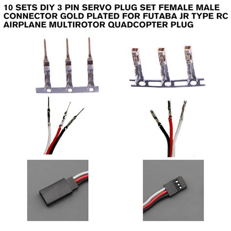 10 Sets Diy 3 Pin Servo Plug Set Female Male Connector Gold Plated For