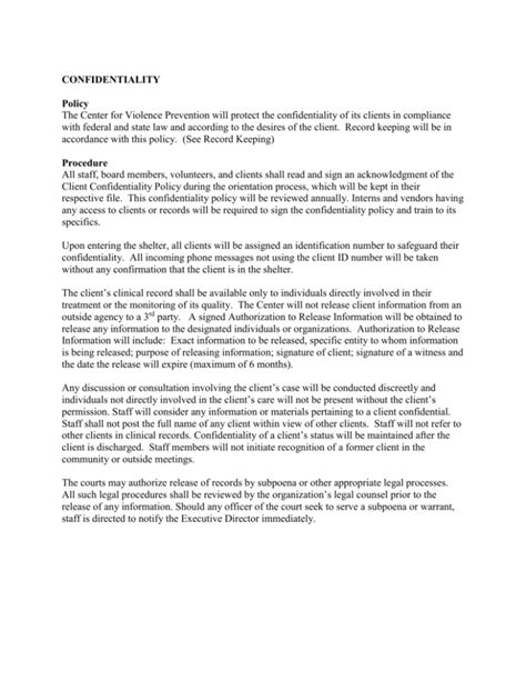 Confidentiality Policy