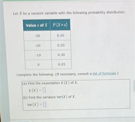 Solved Let X Be A Random Varlable With The Following