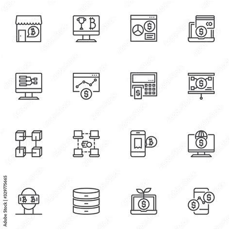 Fintech Blockchain Line Icons Set Linear Style Symbols Collection Cryptocurrency And Fintech