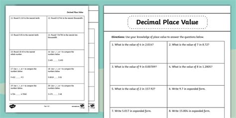 Middle School Basic Skills Decimal Place Value Intervention