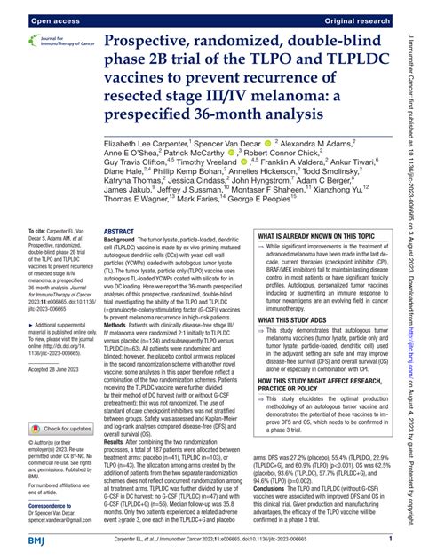 Pdf Prospective Randomized Double Blind Phase 2b Trial Of The Tlpo And Tlpldc Vaccines To
