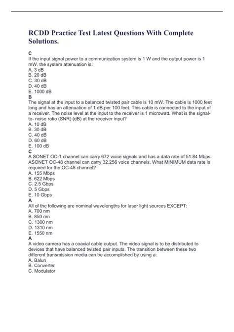 RCDD Practice Test Latest Questions With Complete Solutions RCDD Stuvia UK