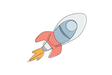 One Continuous Line Drawing Of Simple Retro Spacecraft Flying Up To The Outer Space Nebula