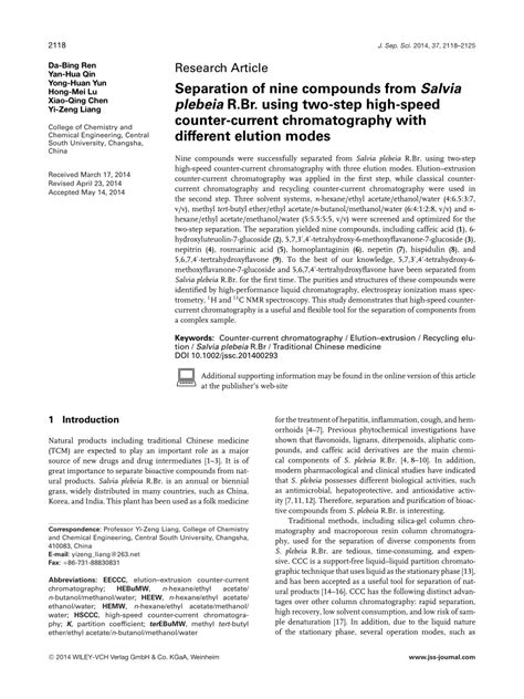 Pdf Separation Of Nine Compounds From Salvia Plebeia R Br Using Two Step High Speed Counter